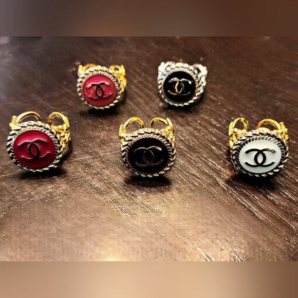 Chanel - Upcycled | Jewelry | 4 Repurposed Chanel Button Rings Black ...